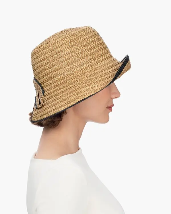 Eric Javits Raffia Cloche Hat With Bow Detail - Cream Mix