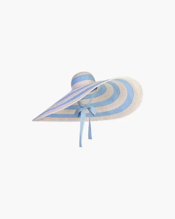 Eric Javits Gigantic Striped Sun Hat - White Mix/sky