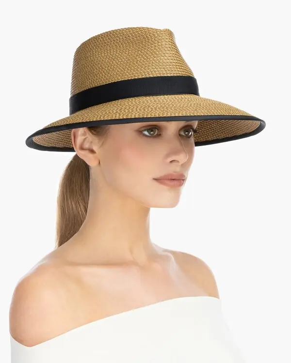 Eric Javits Squishee Straw Fedora Visor Hat - Bone