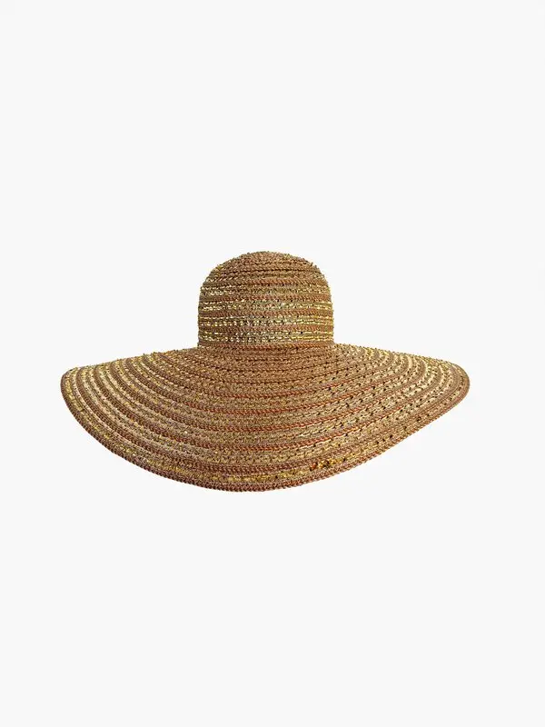 Eric Javits Metallic Wide Brim Floppy Hat - Natural Gold