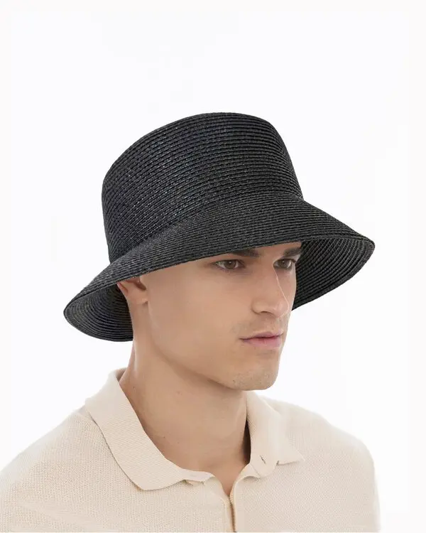 Eric Javits Raffia Straw Bucket Hat - Black