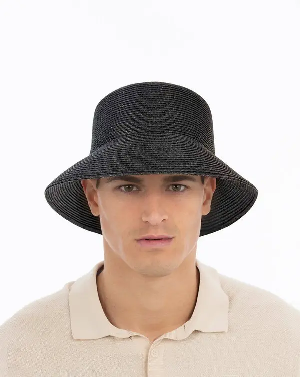 Eric Javits Raffia Straw Bucket Hat - Black