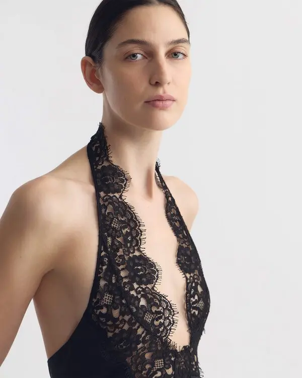 NILI LOTAN Teo Lace Halterneck Silk Top - Stylefabric-2