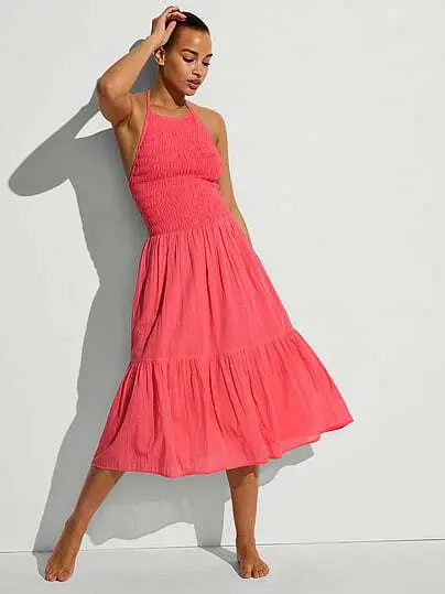Victoria's Secret Smocked High-neck Midi Dress - Pink