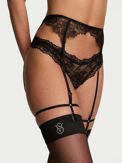Victoria's Secret Rose Lace Garter Belt - Black