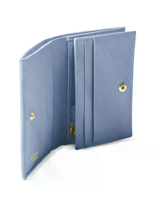 Prada Triangle Logo Leather Wallet - Blue