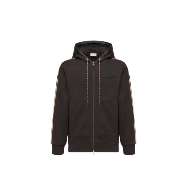 Moncler Striped Logo Cotton Hoodie - Black