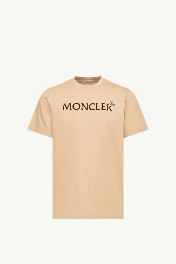 Moncler Flocked Logo Cotton T-shirt - Beige