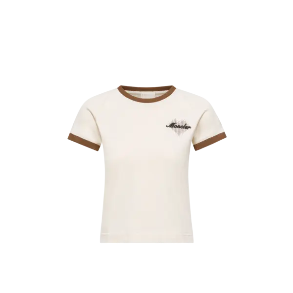 Moncler Heart Logo Cotton T-shirt - Beige