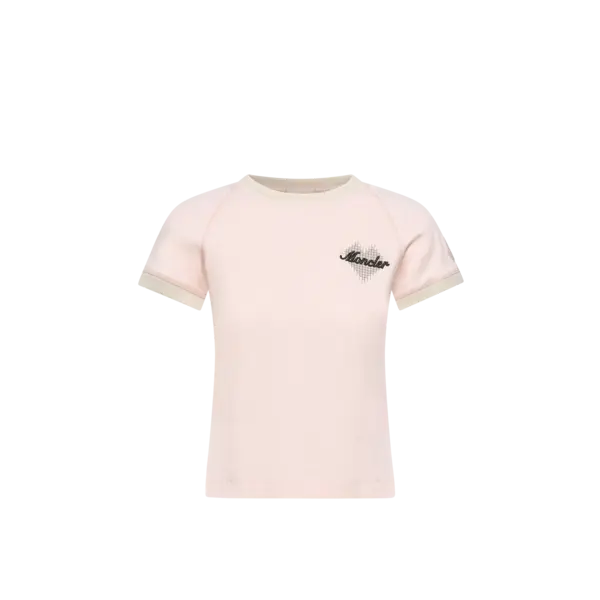Moncler Heart Logo Cotton T-shirt - Pink