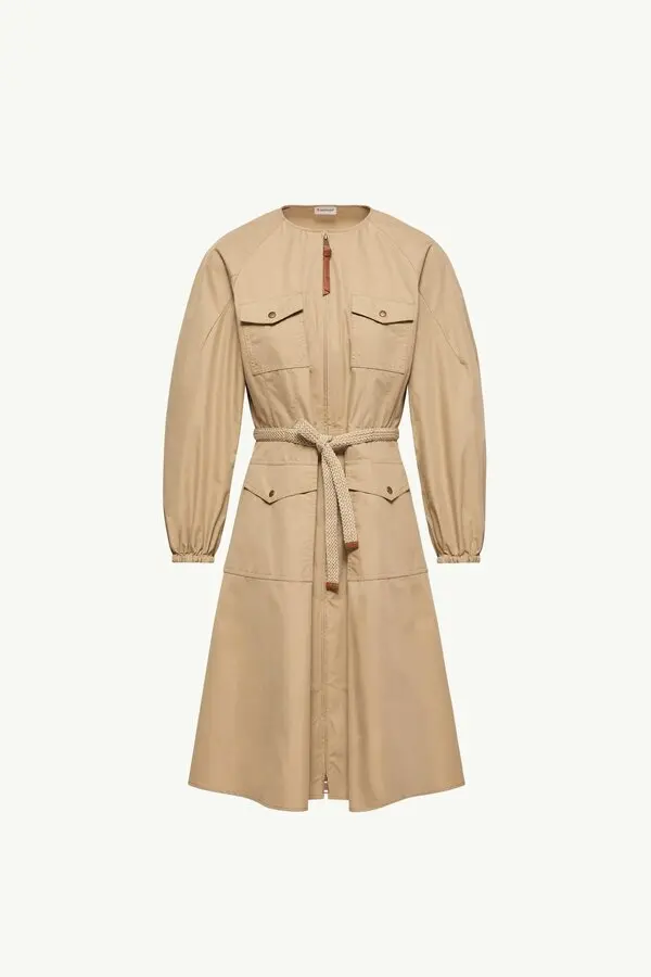 Moncler Pleated Poplin Dress - Beige