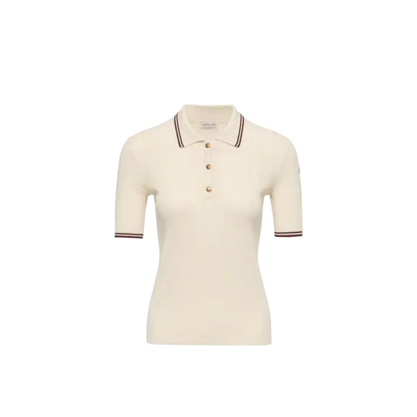 Moncler Rhombus & Logo Pattern Cotton Polo Shirt - White