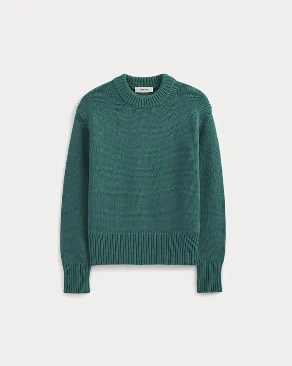 Everlane Oversized Cocoon Crew Neck Sweater In Elevated Cotton - Everglade