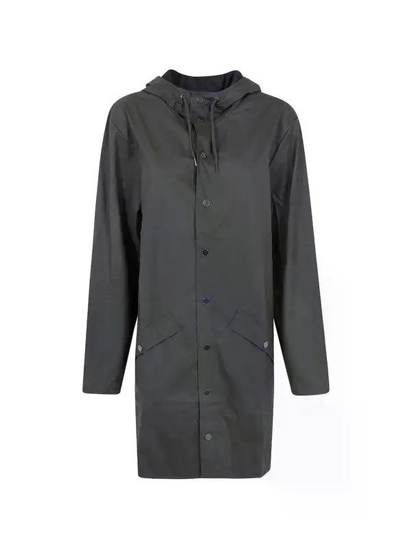 Rains Long Jacket Hooded Pocket Coat - Green