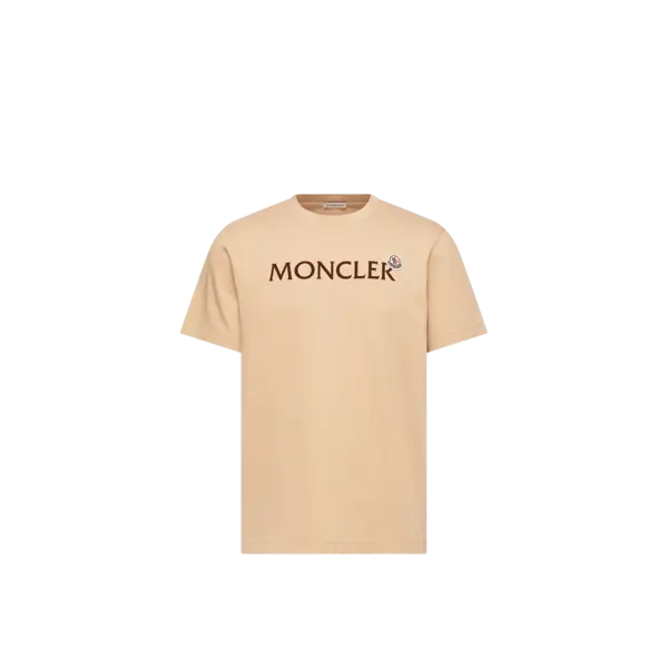 Moncler Flocked Logo Cotton T-shirt - Beige