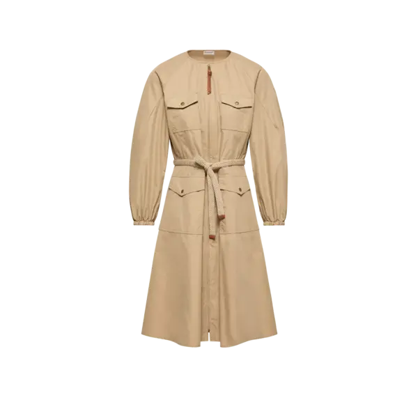Moncler Pleated Poplin Shirt Dress - Beige