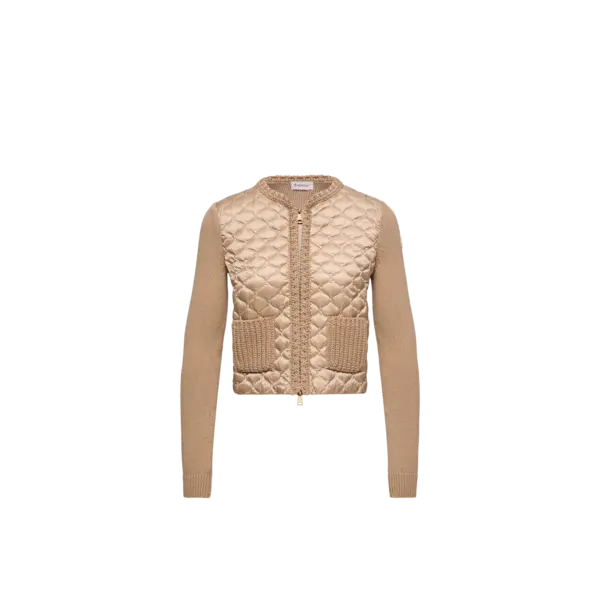 Moncler Geometric Quilted Zip-up Cardigan - Beige