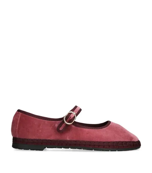 FLABELUS Velvet Mary Jane Flats - Pink