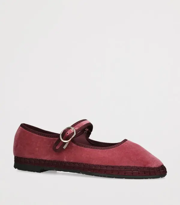 FLABELUS Velvet Mary Jane Flats - Pink