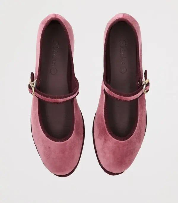 FLABELUS Velvet Mary Jane Flats - Pink