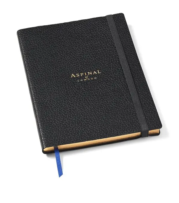 ASPINAL OF LONDON Grained Leather Bound A5 Notebook - Black