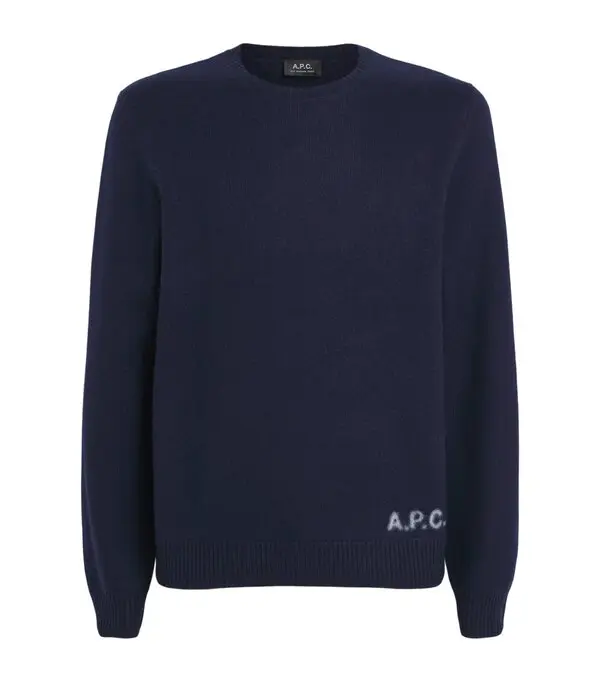 A.p.c. Merino Wool Edward Logo Sweater - Navy