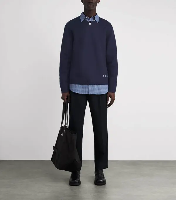 A.p.c. Merino Wool Edward Logo Sweater - Navy