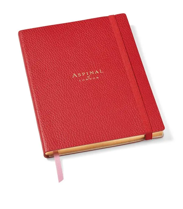 ASPINAL OF LONDON Grained Leather Bound A5 Notebook - Red