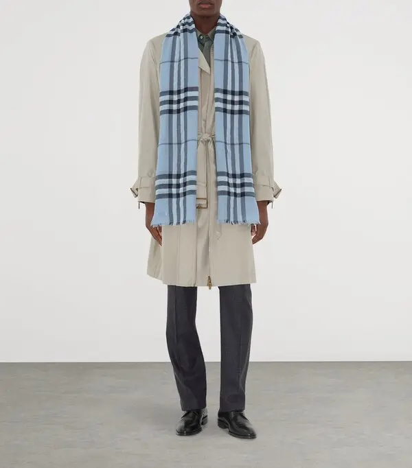 Burberry Wool Wide Check Scarf - Blue
