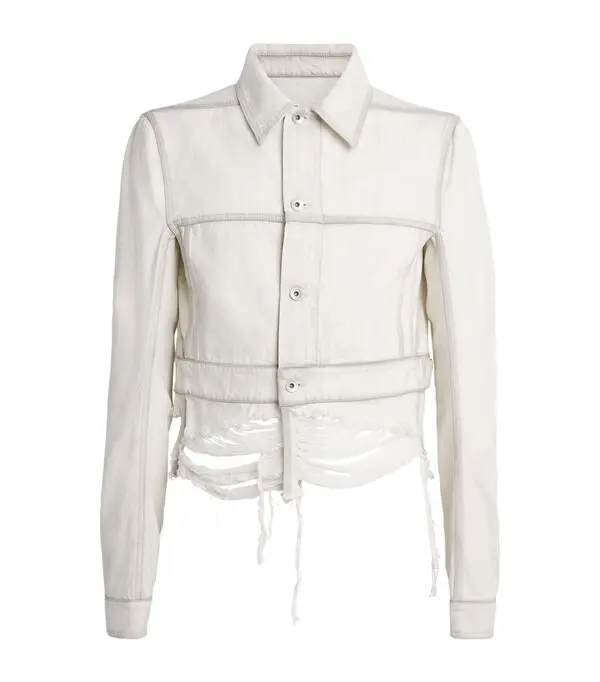 Rick Owens Cropped Distressed Denim Jacket