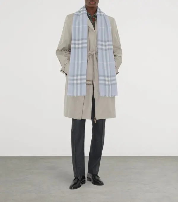Burberry Wool Wide Check Scarf - Blue