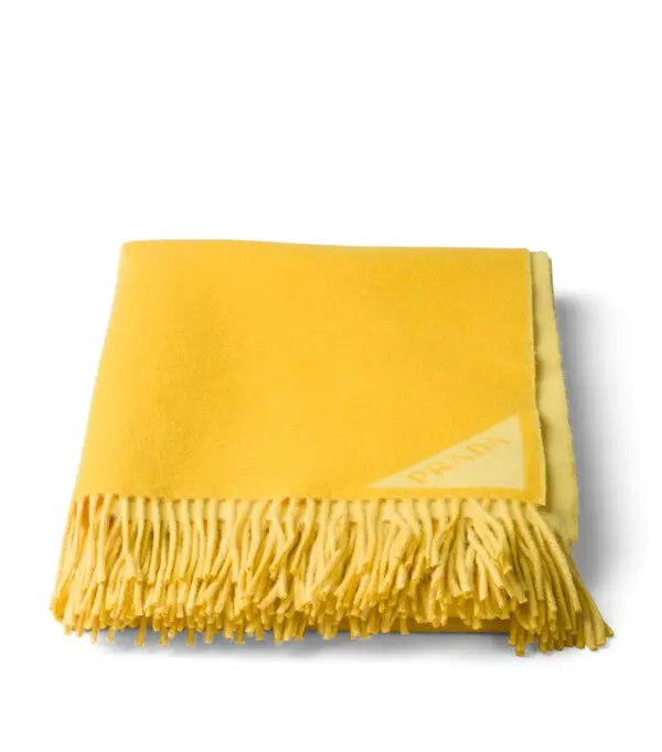 Prada Wool-cashmere Jacquard Logo Throw - Yellow