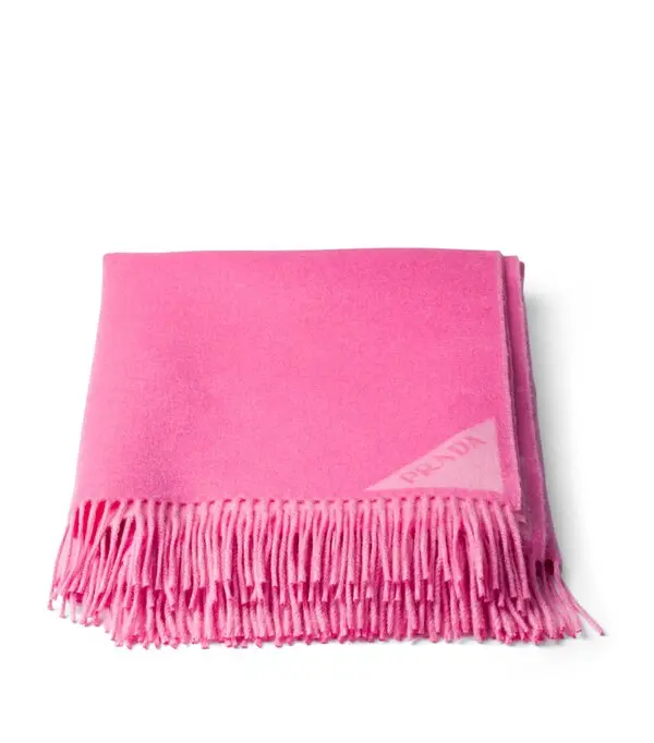 Prada Wool-cashmere Jacquard Logo Throw - Pink
