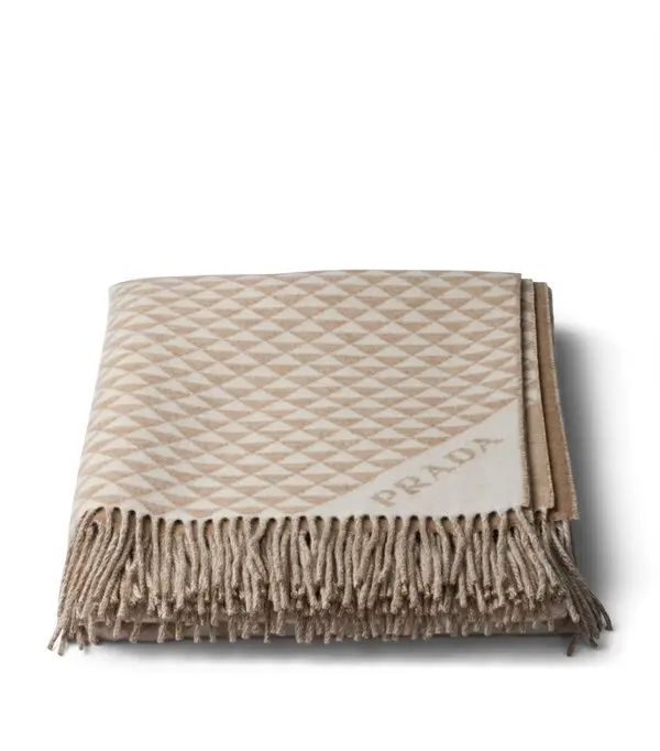 Prada Double Wool-cashmere Symbole Throw - Neutral