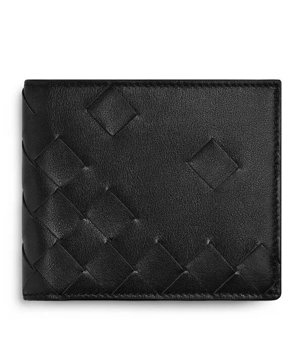 Bottega Veneta Leather Intrecciato Bifold Wallet - Grey