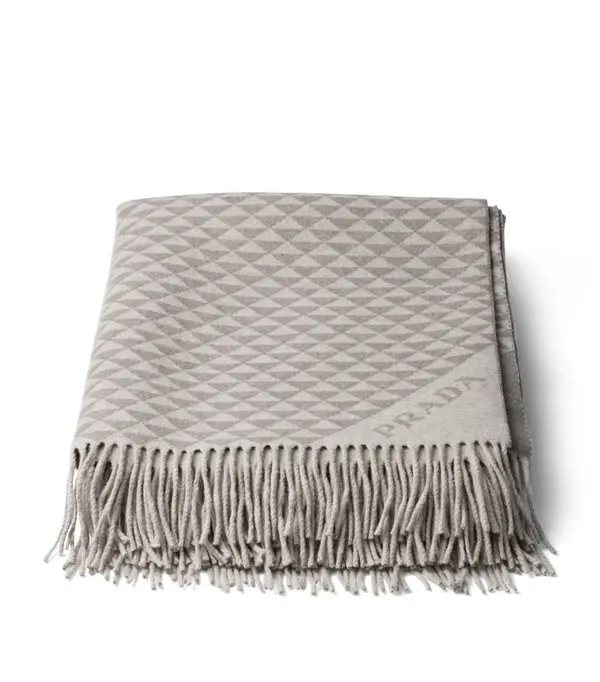 Prada Double Wool-cashmere Symbole Throw - Grey