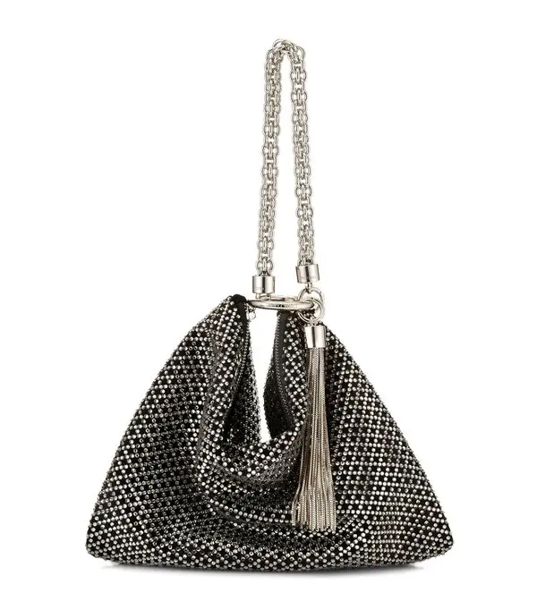 JIMMY CHOO Suede Crystal-embellished Callie Clutch - Black