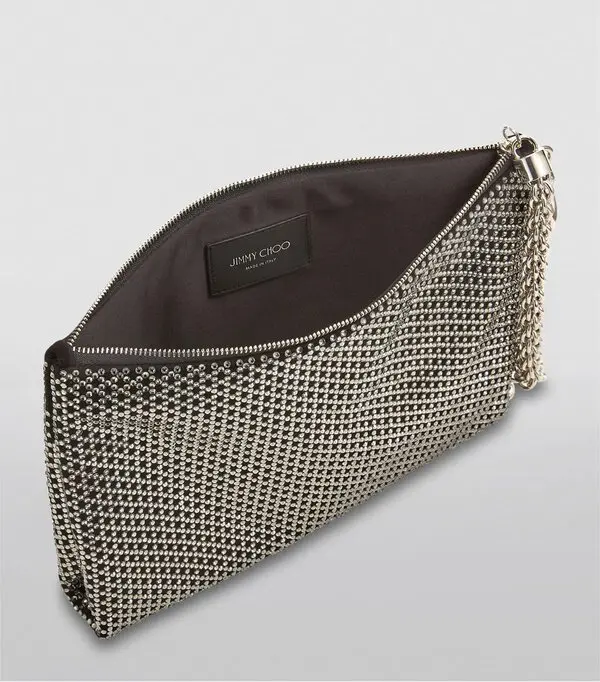 JIMMY CHOO Suede Crystal-embellished Callie Clutch - Black