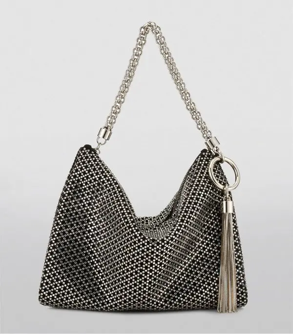 JIMMY CHOO Suede Crystal-embellished Callie Clutch - Black