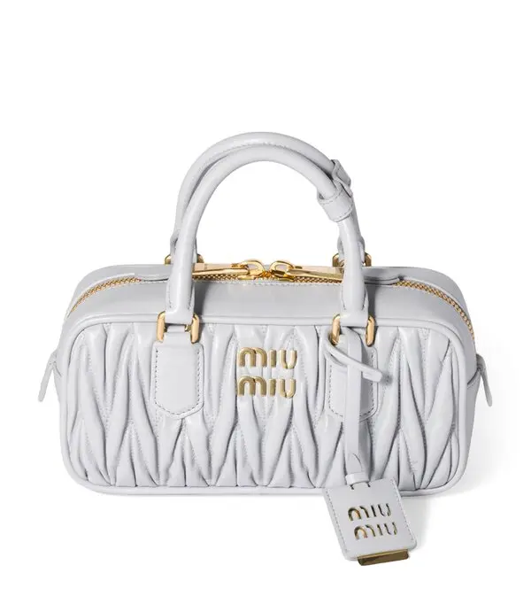 Miu Miu Nappa Leather Matelassé Arcadie Top-handle Bag - Grey