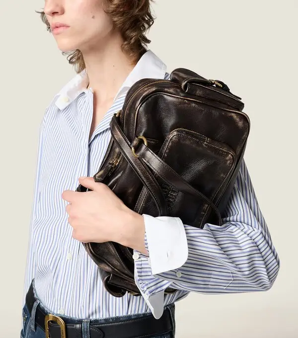 Miu Miu Nappa Leather Pocket Top-handle Bag - Brown