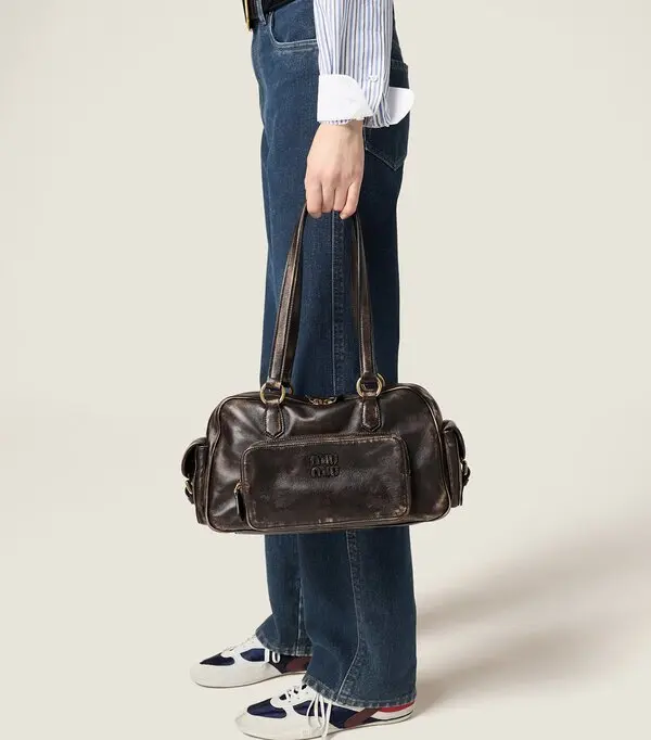 Miu Miu Nappa Leather Pocket Top-handle Bag - Brown