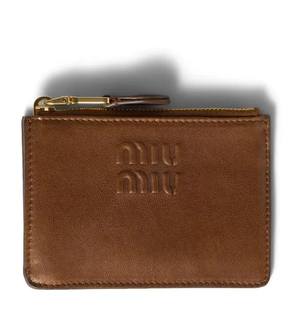 Miu Miu Nappa Leather Embossed Card Holder - Brown