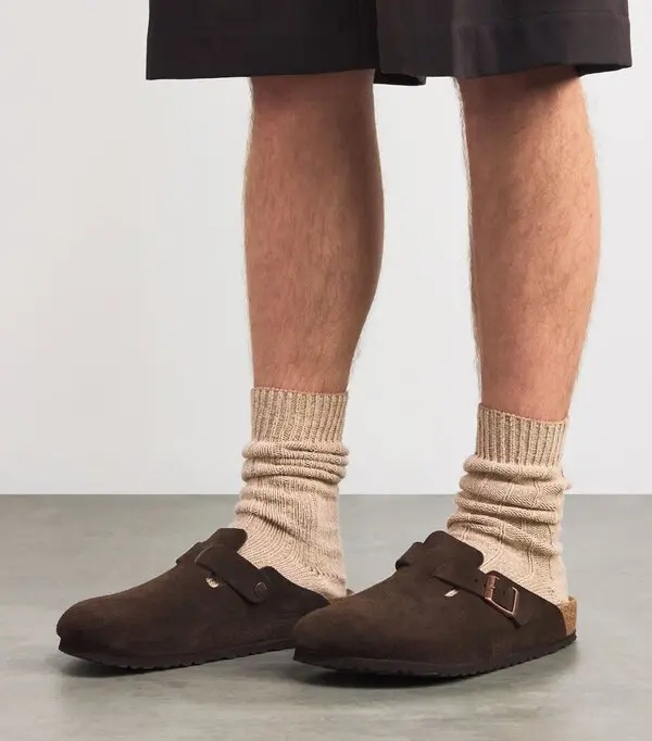 BIRKENSTOCK Suede Boston Clogs - Brown