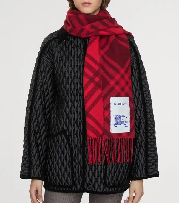 Burberry Cashmere Check Scarf - Red