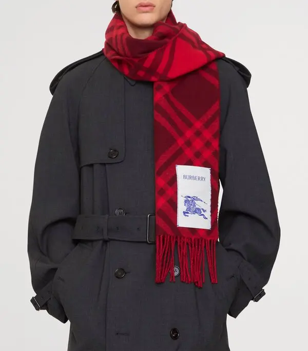 Burberry Cashmere Check Scarf - Red