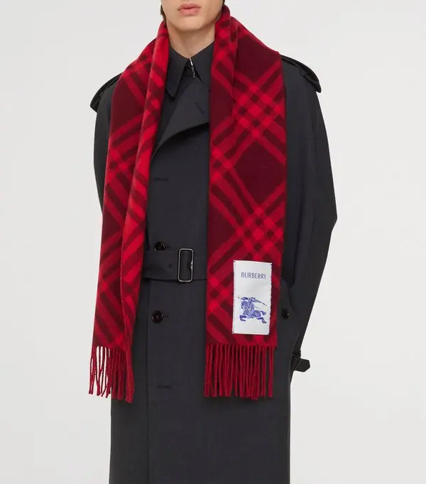 Burberry Cashmere Check Scarf - Red
