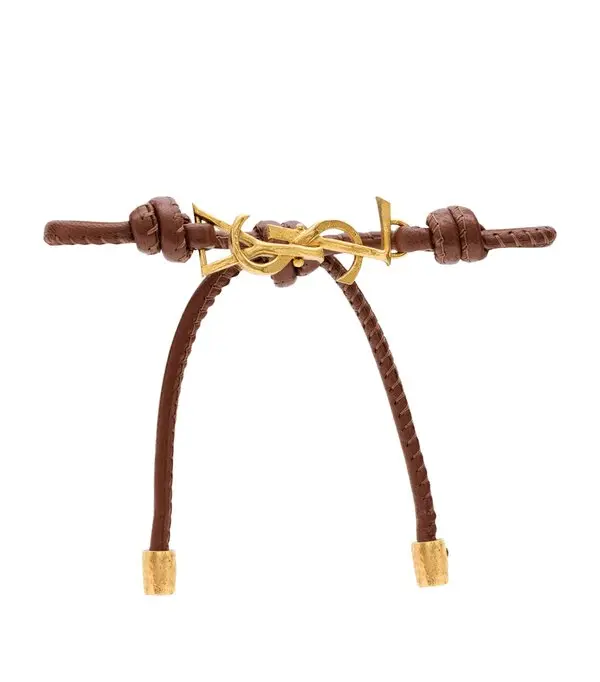 Saint Laurent Leather Cassandre Bracelet - Beige