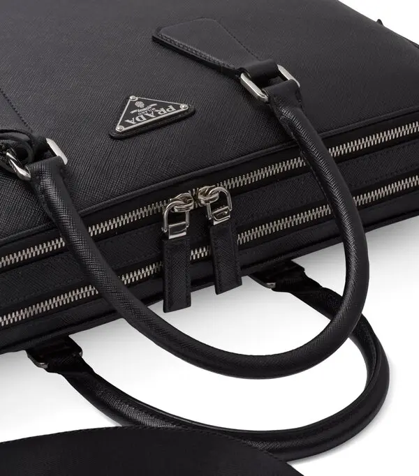 Prada Saffiano Leather Briefcase - Black