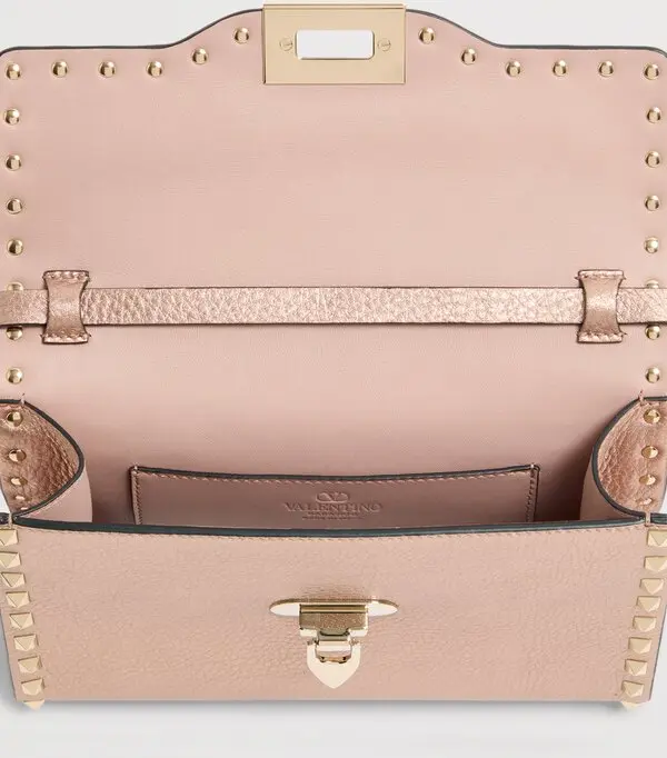 Valentino Garavani Rockstud Leather Shoulder Bag - Nude
